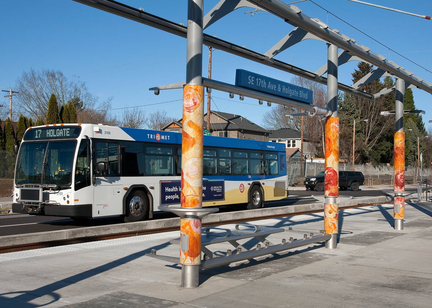 TriMet Orange Line Mosaic Columns - Bullseye Studio
